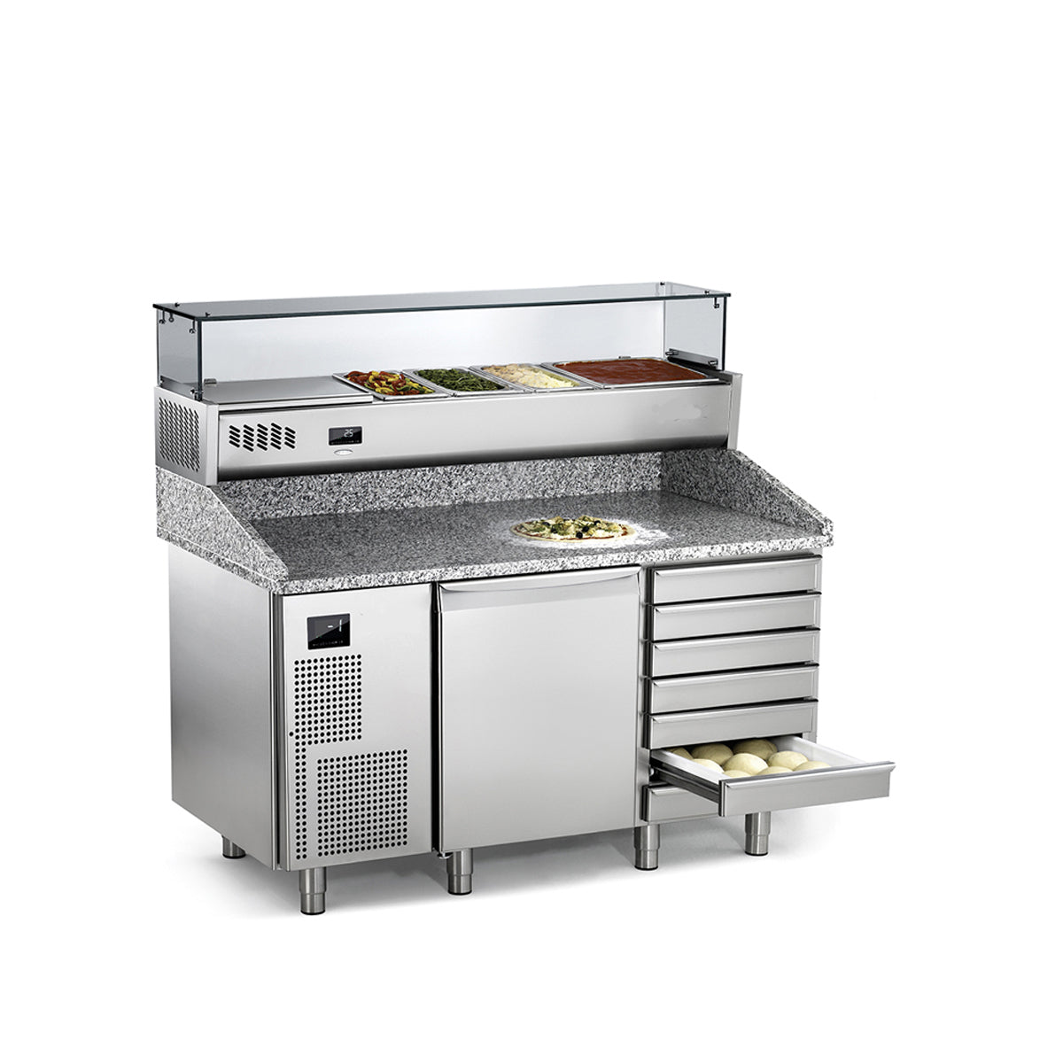 Refrigerated Pizza Prep Table with Glass Display